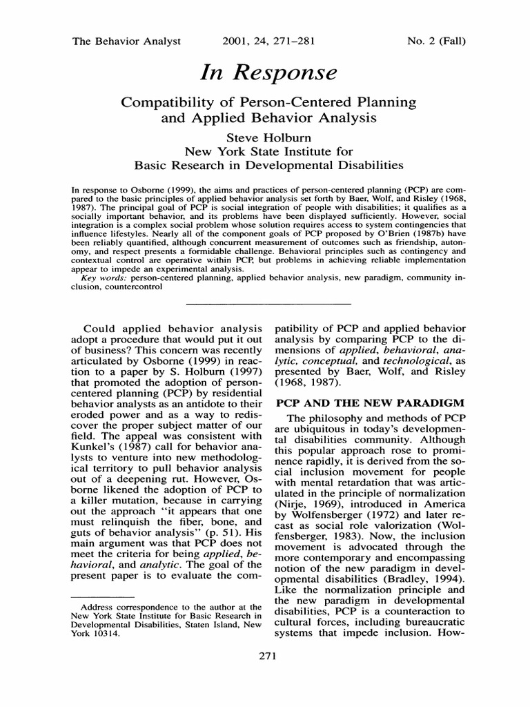 In Response Compatibility of Person-Centered Planning and Applied ...