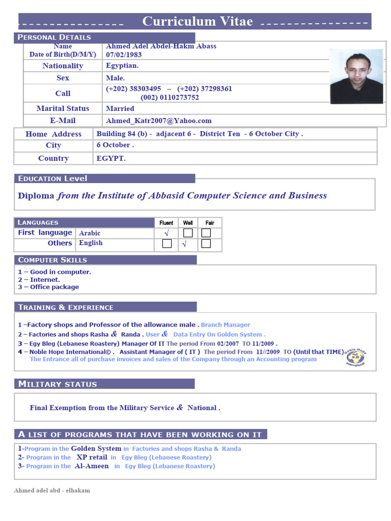 Ahmed Adel CV: IT & Management Skills | PDF