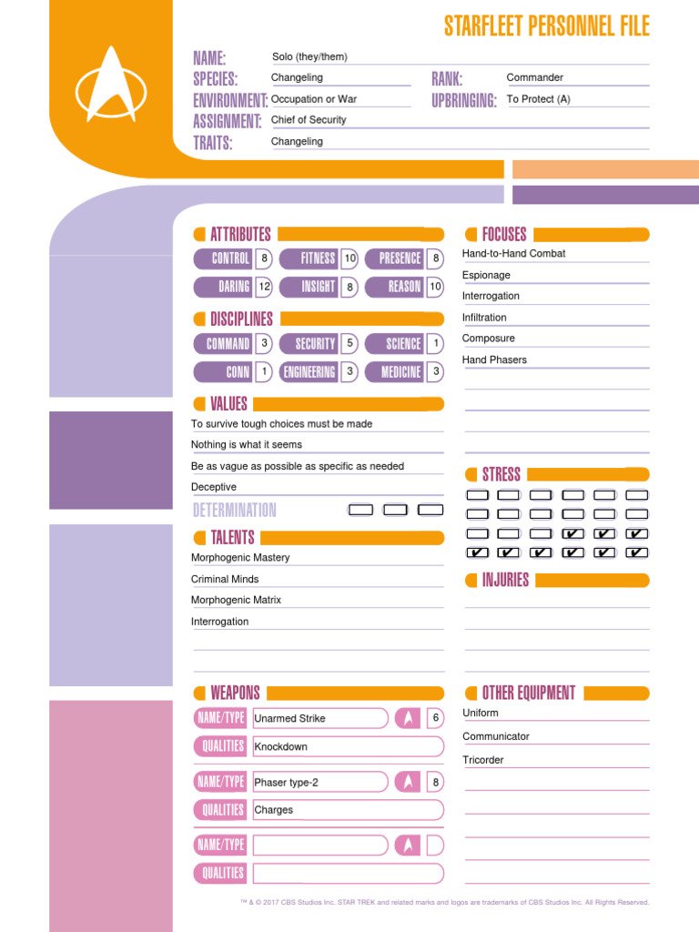 Commander Solo Changeling Chief of Security 2 Pager | PDF