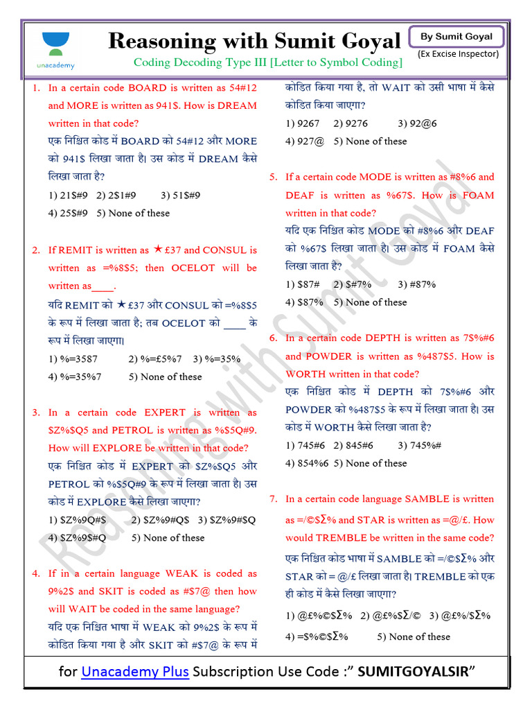 Coding Decoding Type III Letter To Symbol Coding Unacademy ...
