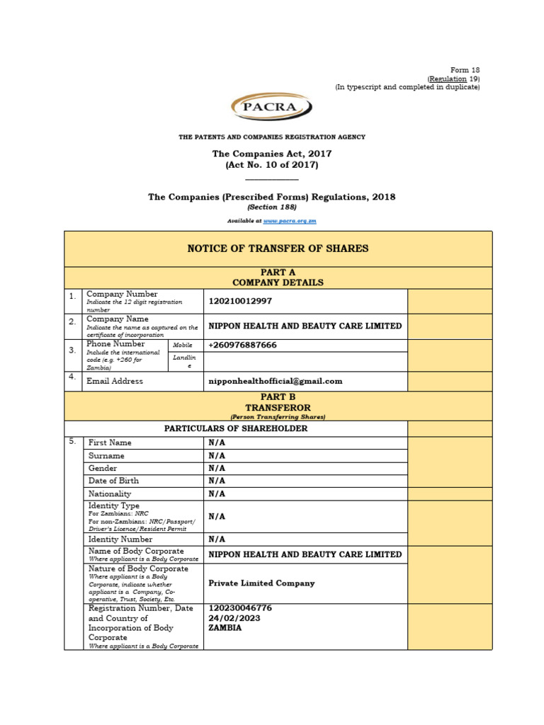 Companies Form 18 | Download Free PDF | Ownership | Shareholders