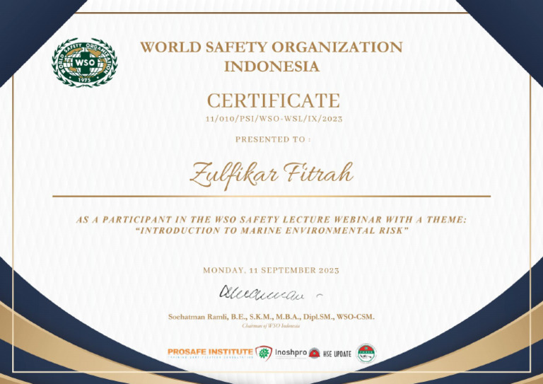 Sertifikat Pelatihan Introduction To Marine Environmental Risk | PDF Sertifikat Pelatihan Introduction To Marine Environmental Risk | PDF