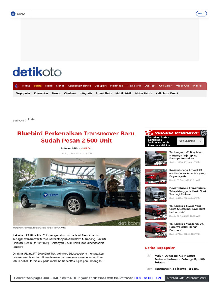 Oto Detik Com Mobil D 7083889 Bluebird Perkenalkan Transmove | PDF