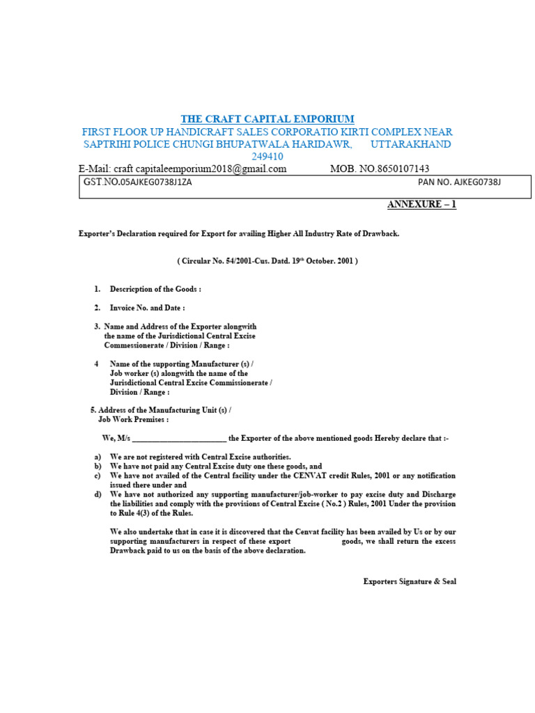 THE CRAFT CAPITAL EMPORIUM - Annexure-1 | PDF