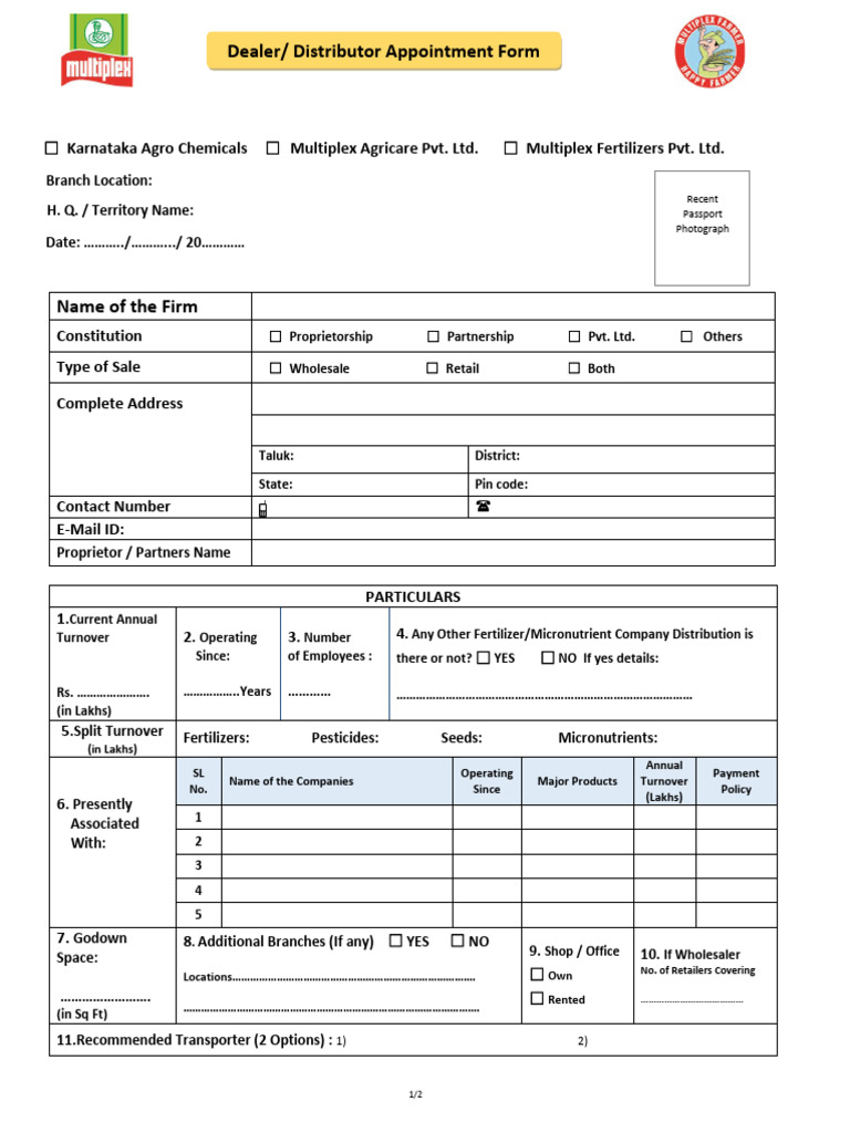 Dealer or Distributor Appointment Format | PDF | Cheque | Banks