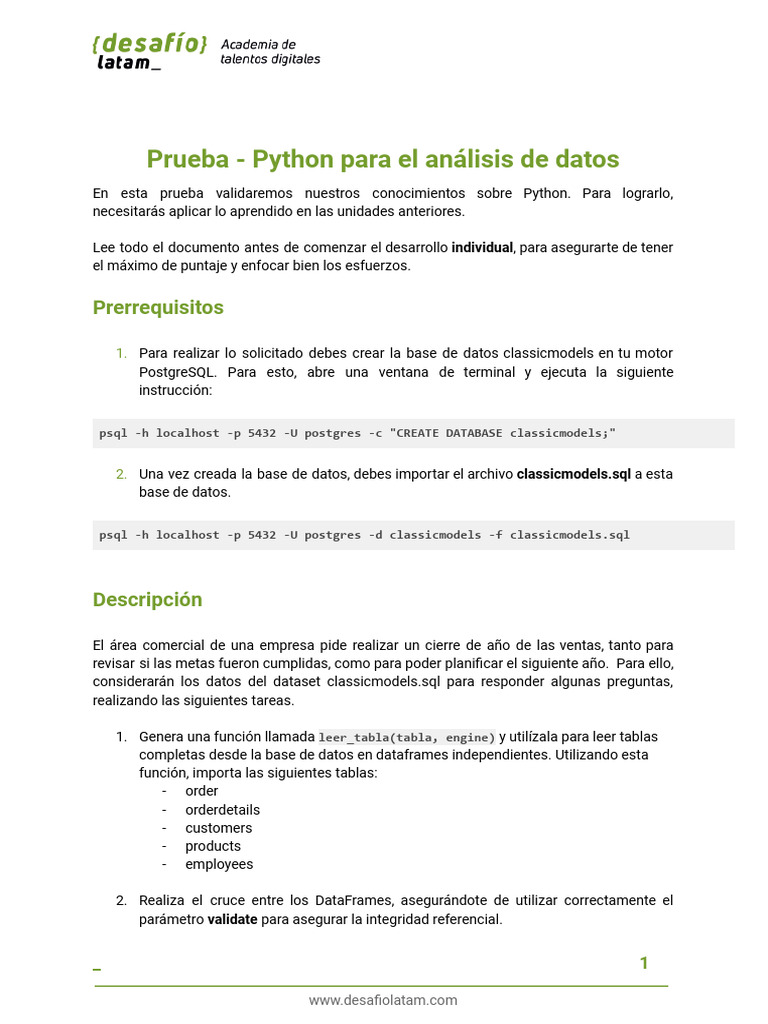 Prueba - Python para El Análisis de Datos | PDF | SQL | Bases de datos