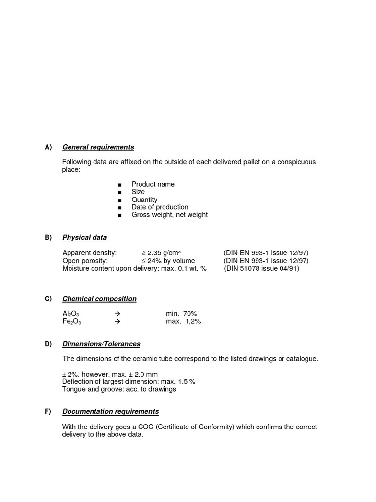 DATA SHEET - Ceramic Tubes - Zhengzhou Kaiyuan Refractories - 70% Al2O3 | PDF