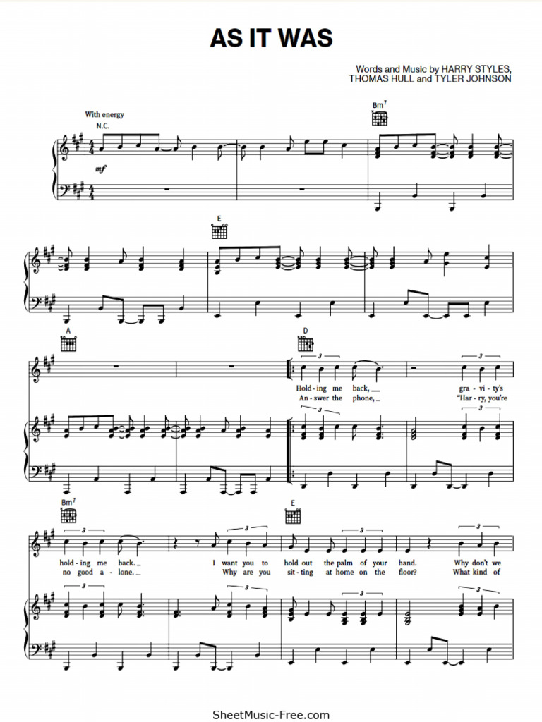 As It Was Sheet Music Harry Styles SheetMusic | PDF