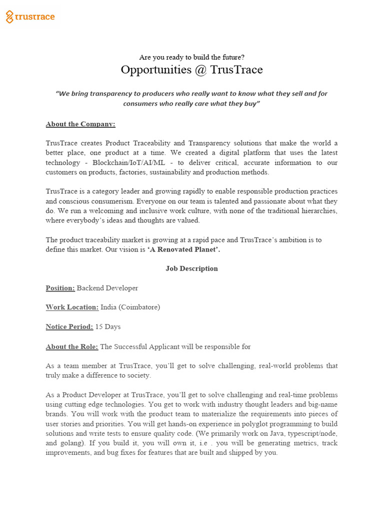 Backend JD TrusTrace 2023 | PDF | Spring Framework | Computing