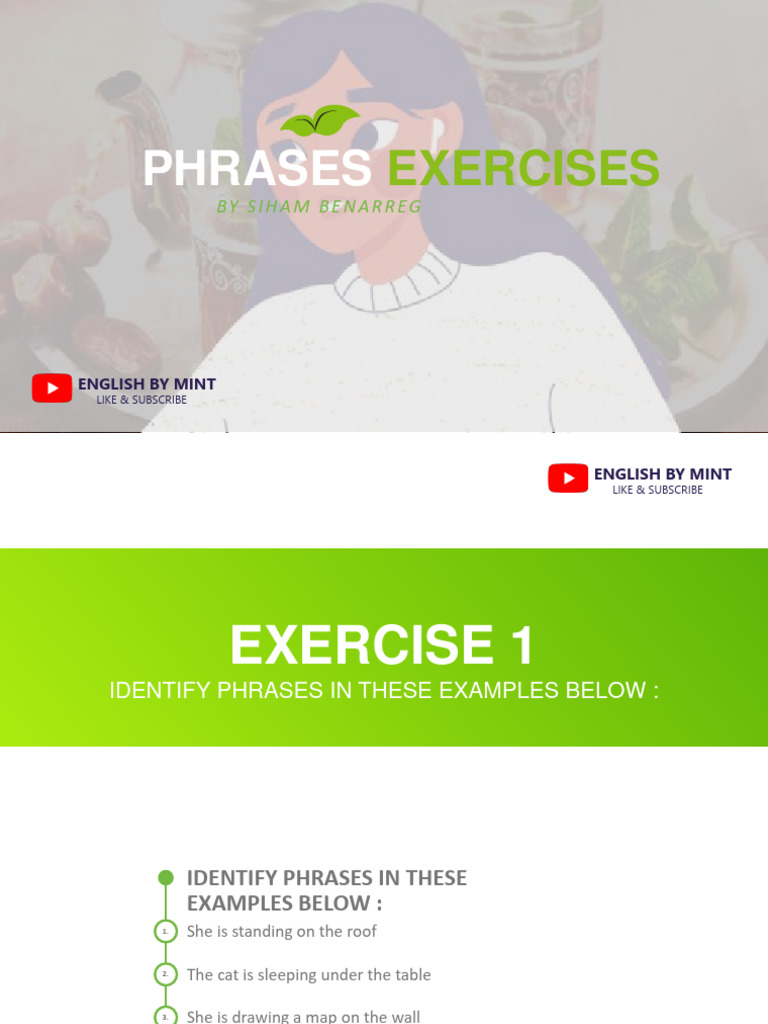 Phrases Exercises | PDF | Adjective | Preposition And Postposition