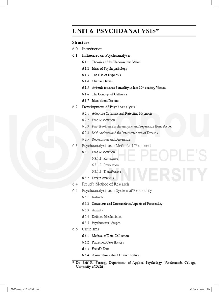 Unit 6 Psychoanalysis : Structure | PDF | Id | Psychoanalysis