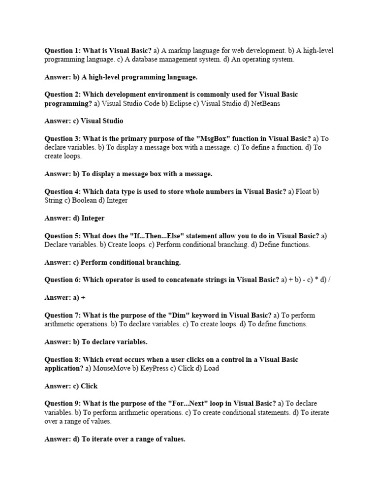 VB Questions | PDF | Control Flow | Parameter (Computer Programming)
