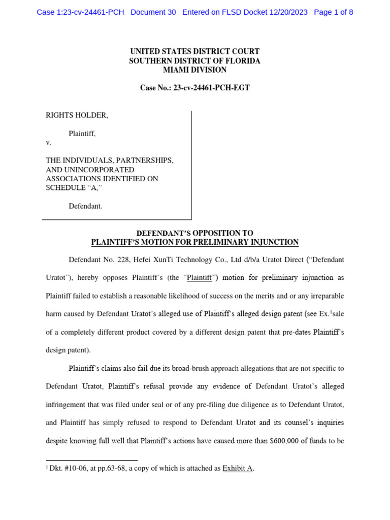 Wearable Shoe Tree v. Schedule A - Hefei XunTi Opposition | PDF | Legal ...