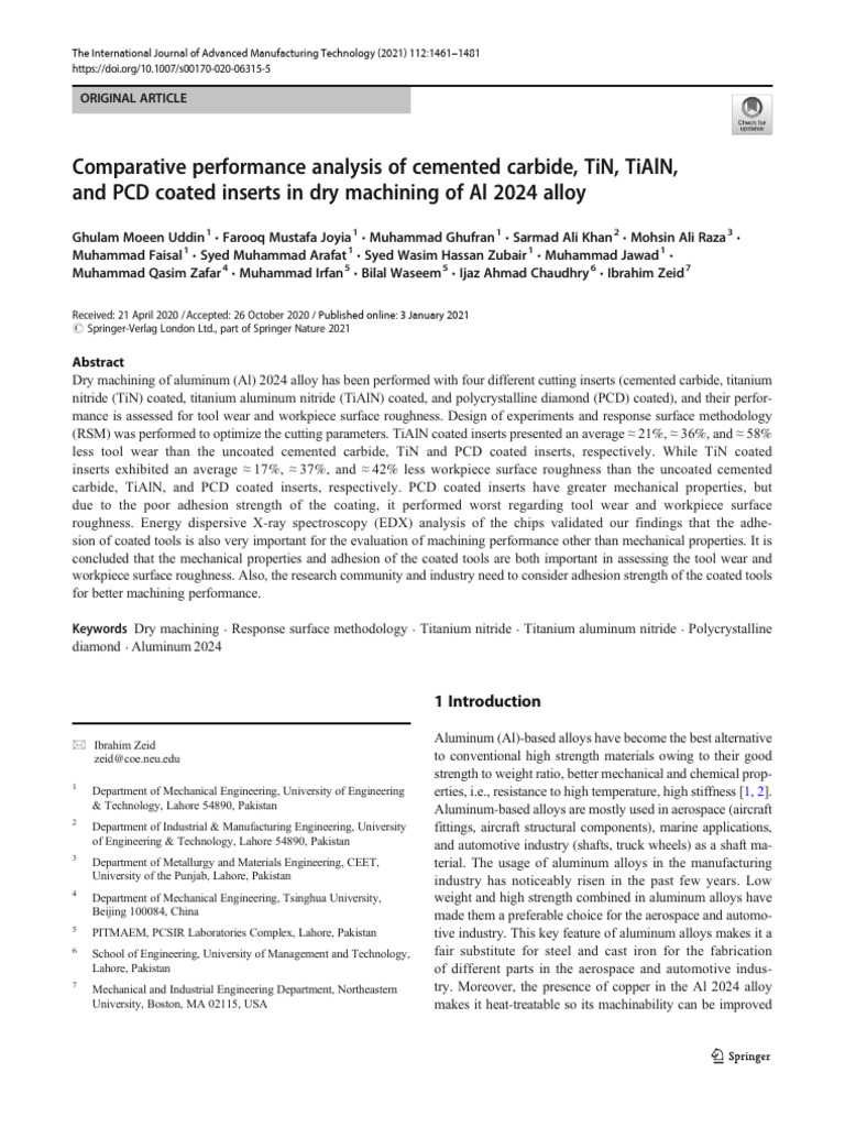 Comparative Performance Analysis of Different Coated and Un Coated ...