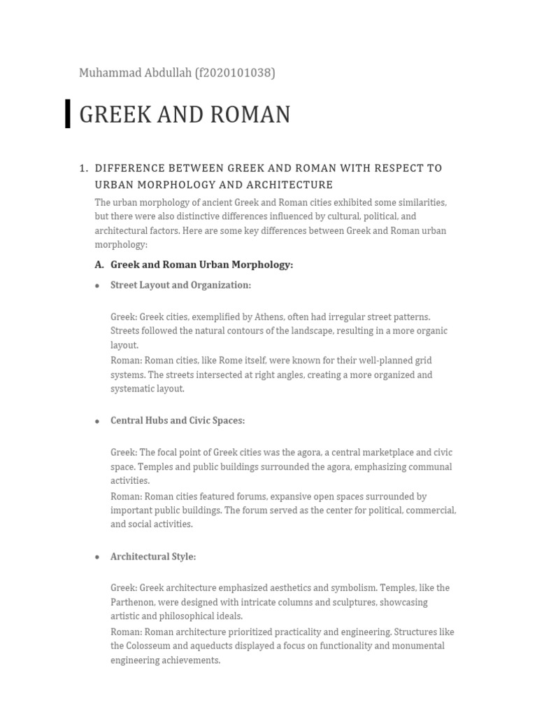 Greek vs Roman Urban Morphology | PDF | Ancient Greece | Landscape
