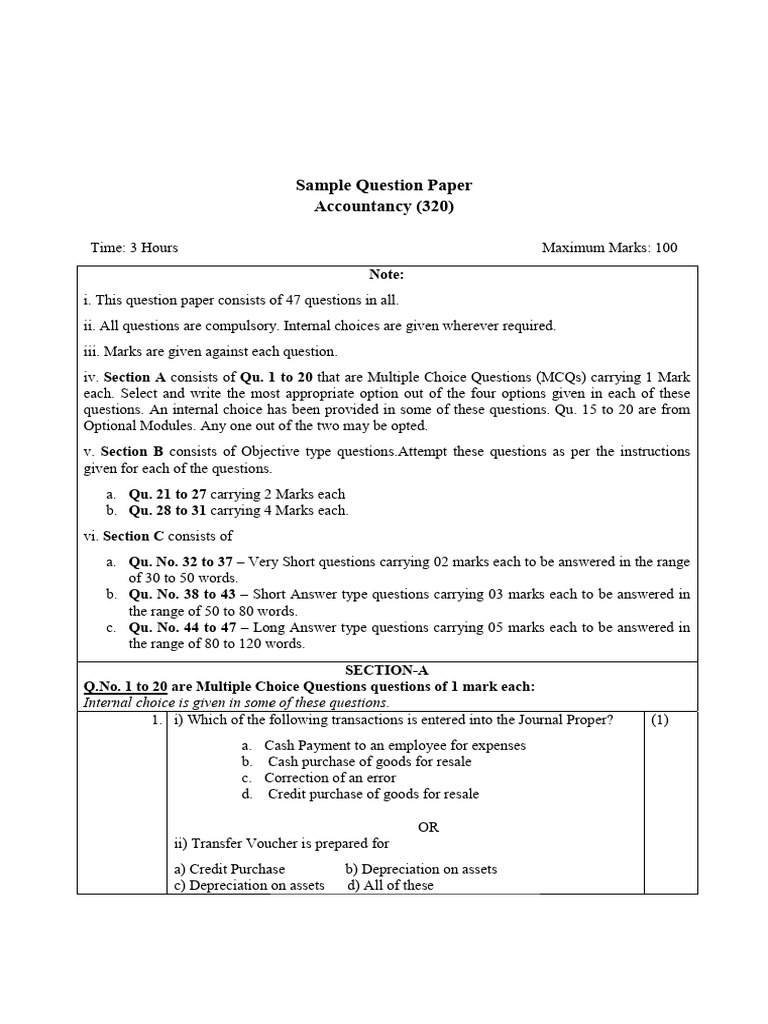 Accountancy Sample Paper | PDF | Debits And Credits | Expense