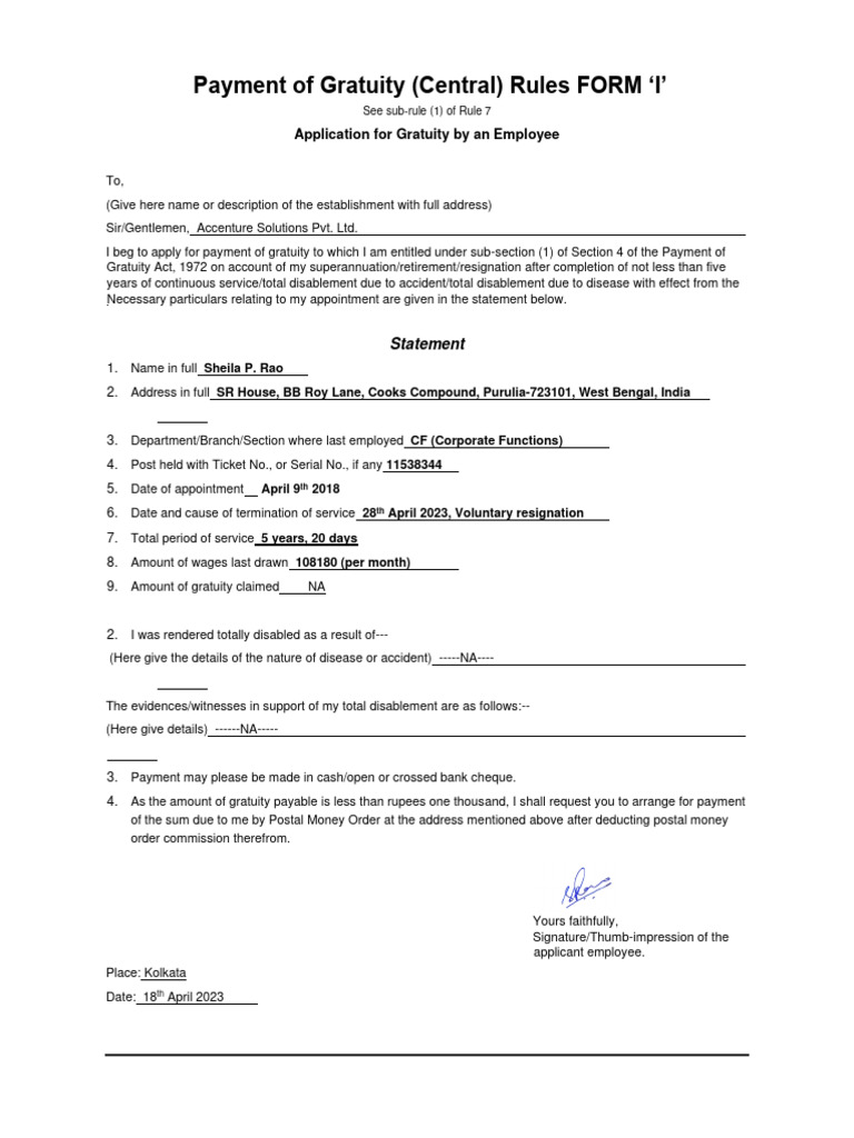 Form I Gratuity | PDF