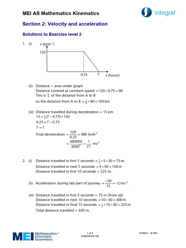 Velocity and Acceleration Ex Level 2 Solutions | PDF | Acceleration | Speed