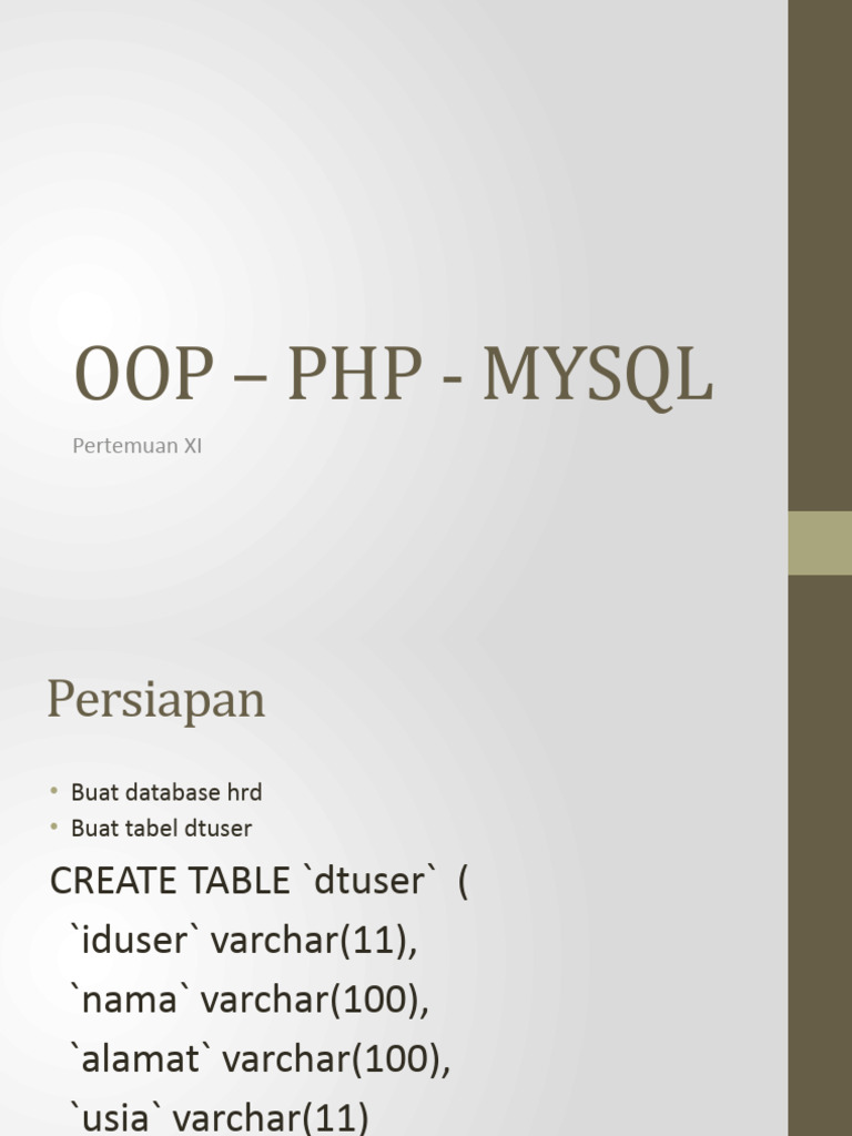 Pertemuan Vi Oop Php Mysql 2 Pdf Sql Information Technology