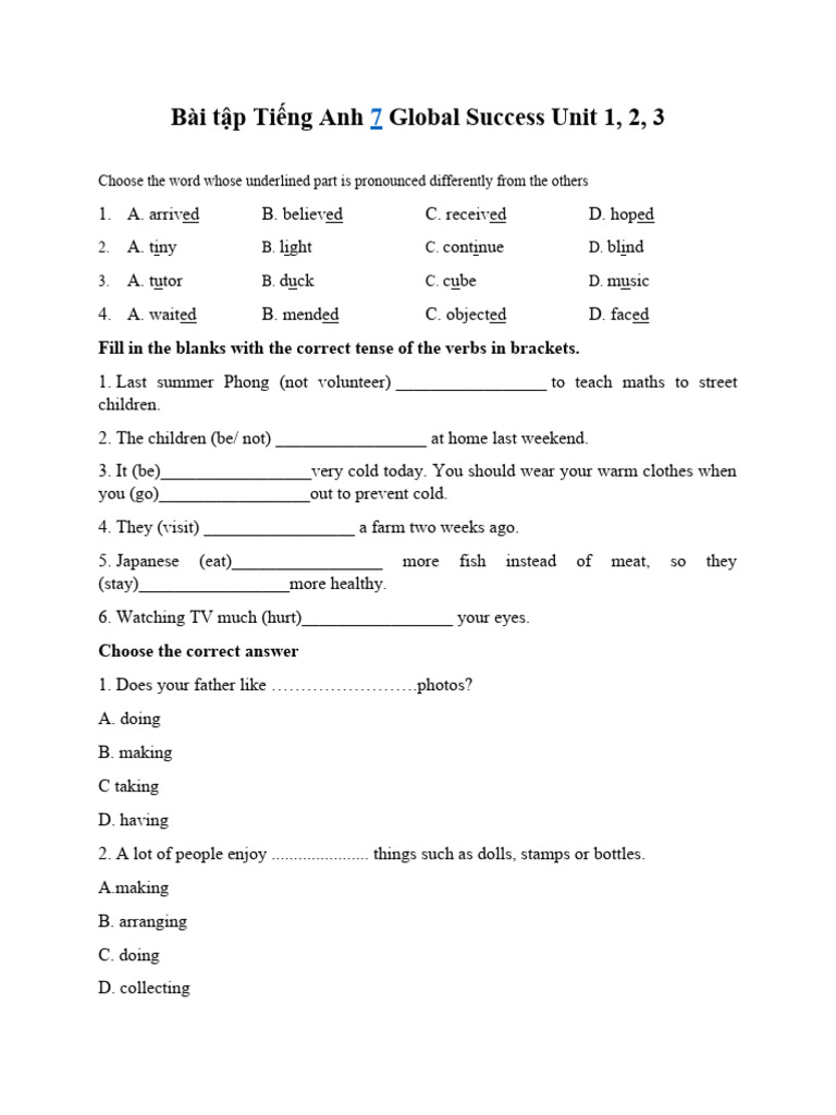 English 7 Global Success Unit 1 Exercises | PDF | Language Arts ...