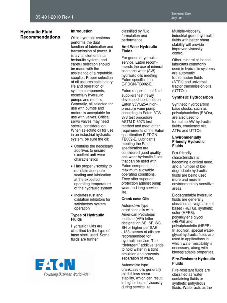 Eaton Brochure 03 - 401-2010 (Eaton Vickers) ENGLISH. | PDF | Motor Oil ...