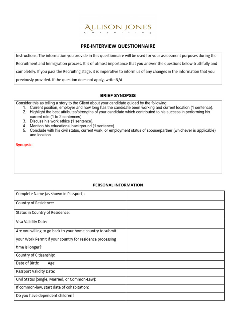 Pre-Interview Questionnaire | PDF | Perjury | Travel Visa Pre-Interview Questionnaire | PDF | Perjury | Travel Visa