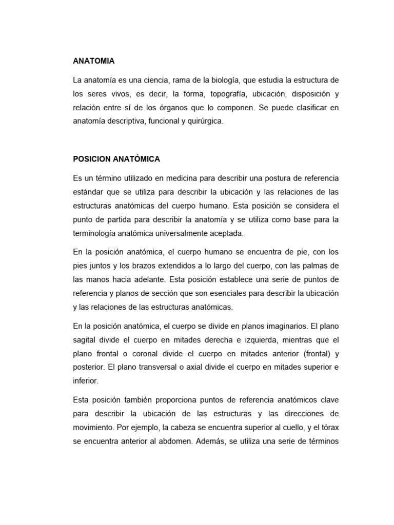 ANATOMIA | PDF | Términos anatómicos de ubicación | Anatomía