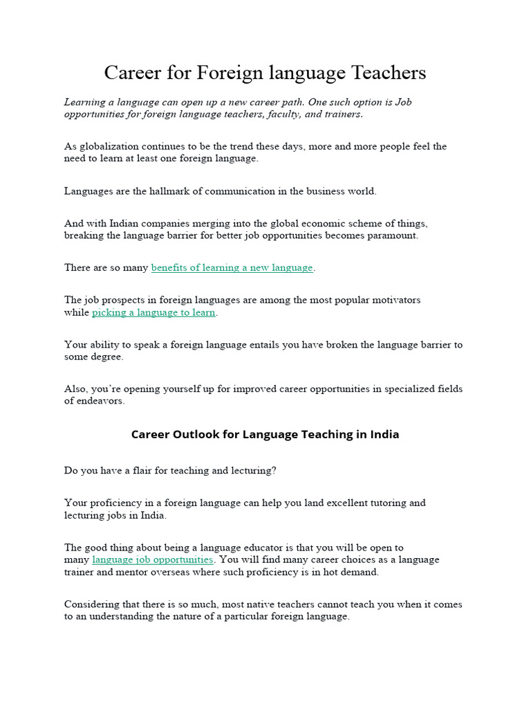 Career For Foreign Language Trainers | PDF | Foreign Language | Teachers