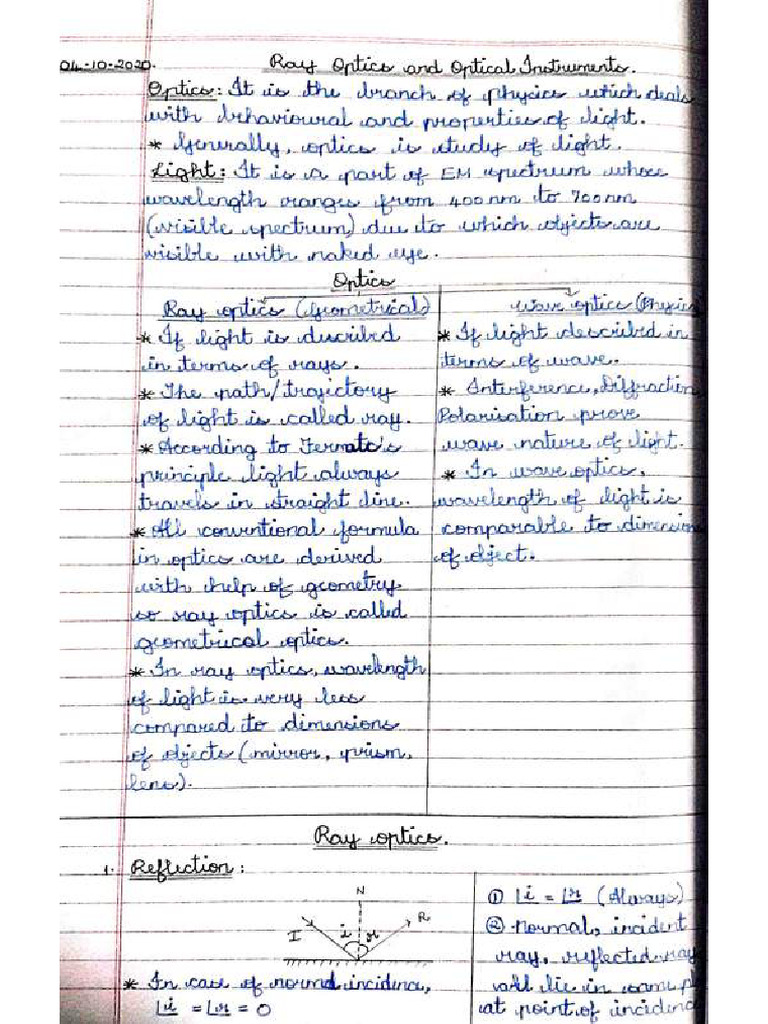Physics - Ray Optics Notes (1) - 1 | PDF