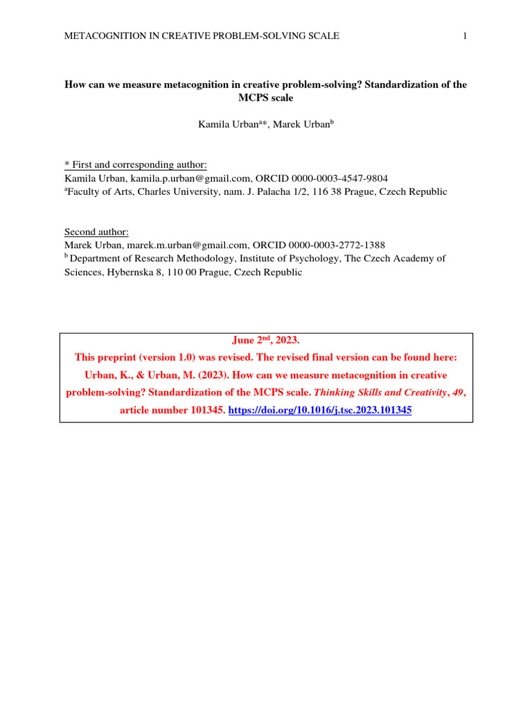 MCPS Scale for Creative Problem-Solving | PDF