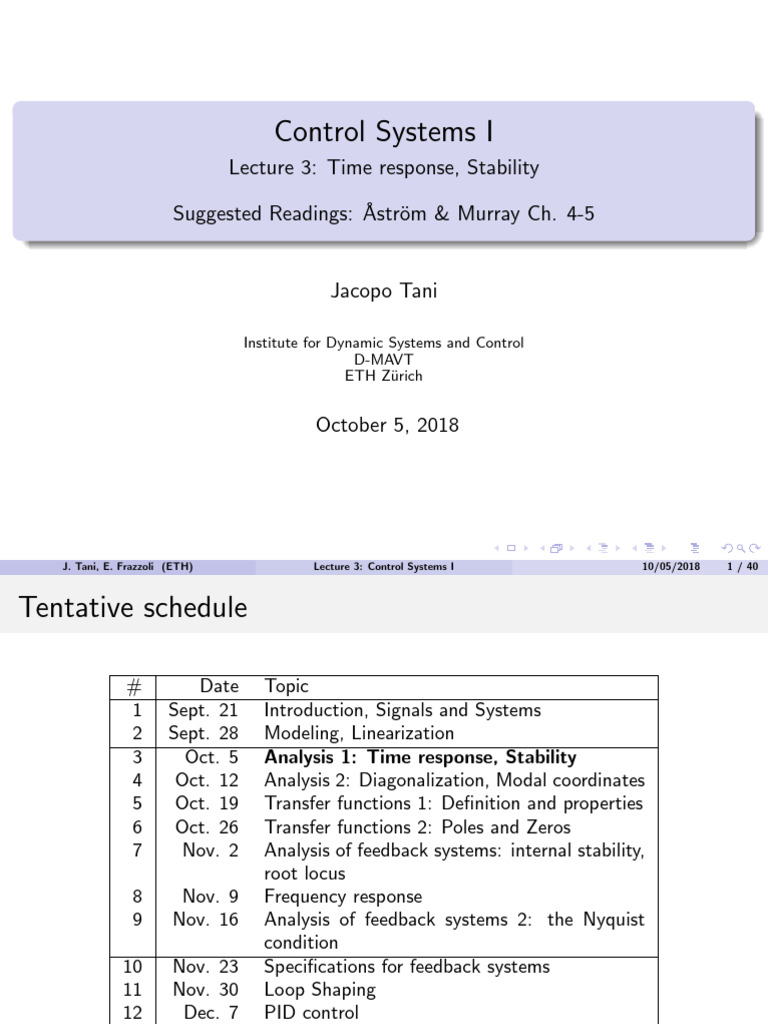L03 TimeResponse | PDF | Feedback | Nonlinear System