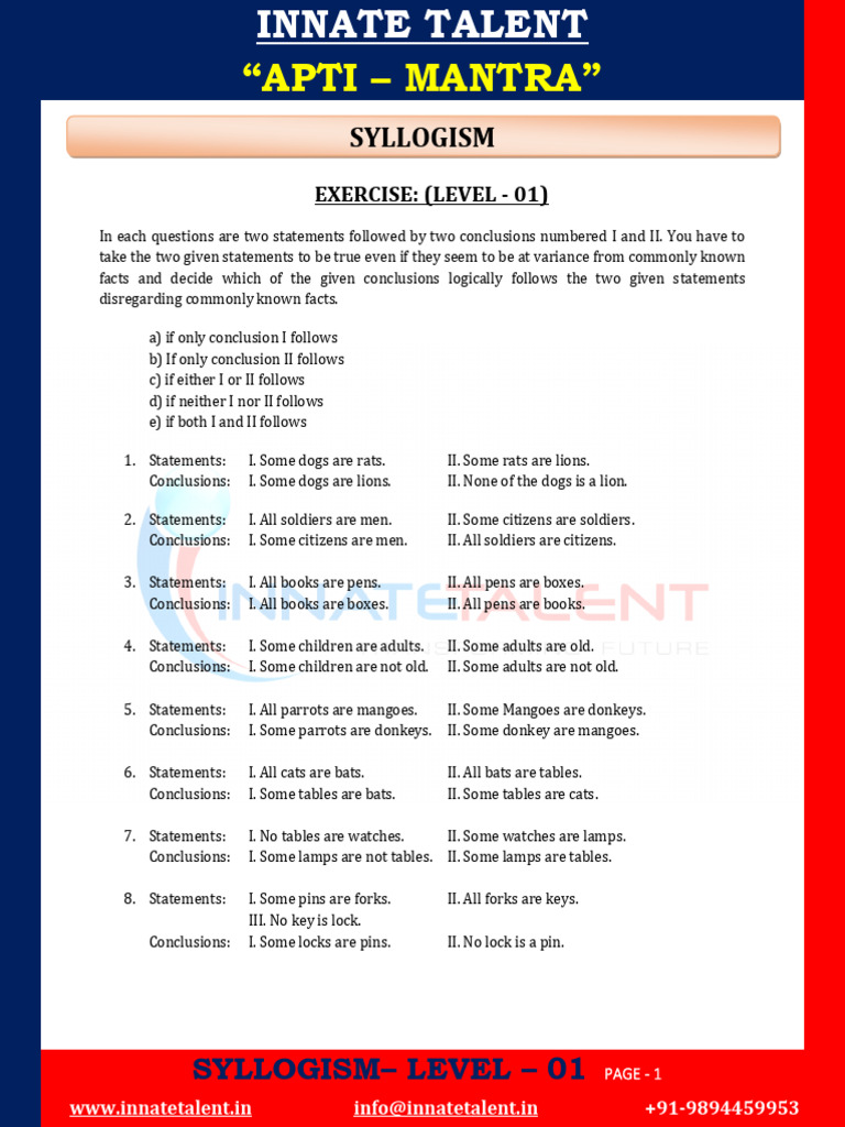 Level - 01 - Syllogism | PDF