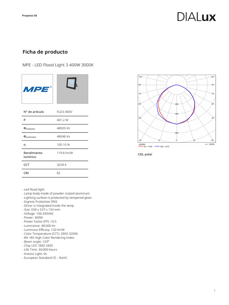 MPE - LED Flood Light 3 400W 3000K (1x FLD3-400V) - Informe | PDF ...