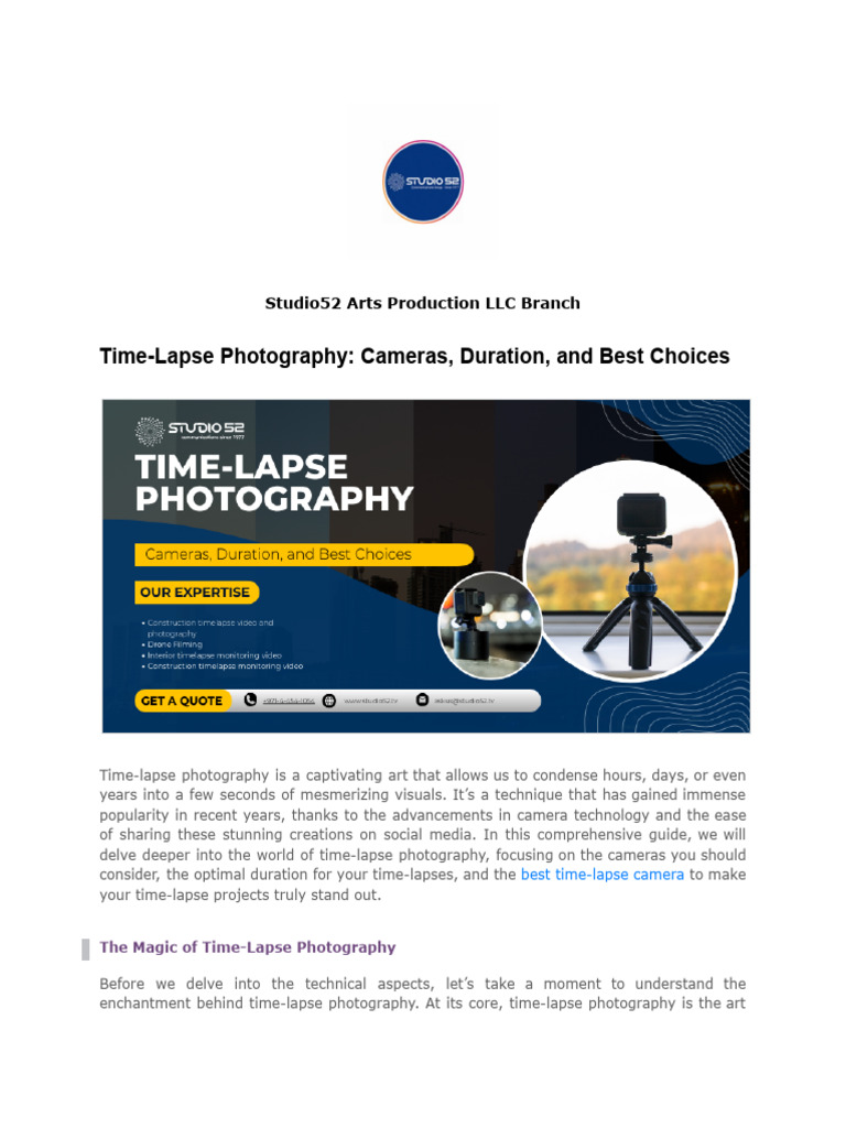 Time-Lapse Photography Guide: Cameras & Tips | PDF