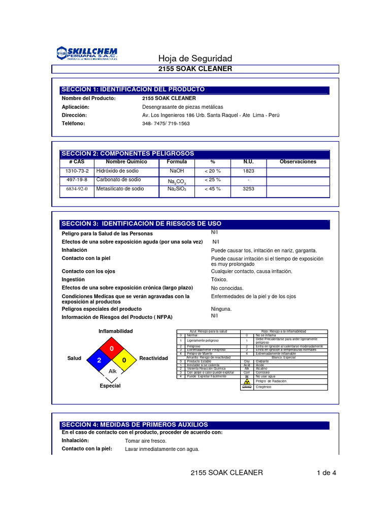 MSDS 2155 Soak Cleaner | PDF | Conjuntos de elementos químicos | Átomos