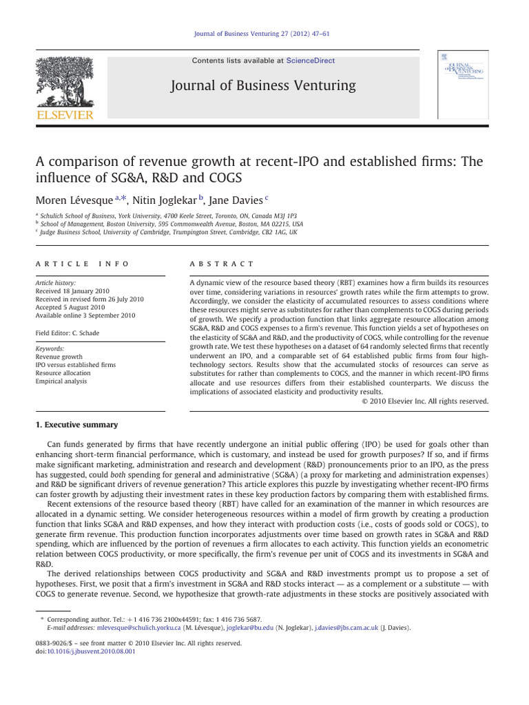 A Comparison of Revenue Growth at recent-IPO and Established Firms The ...