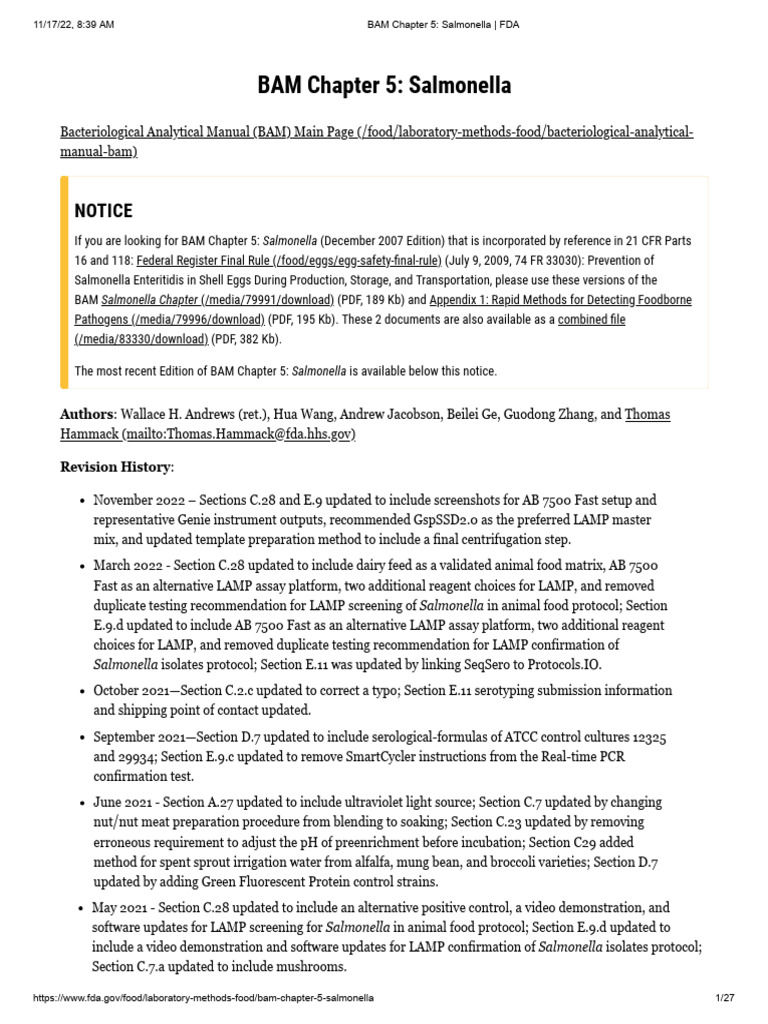 BAM Chapter 5 - Salmonella - FDA | PDF