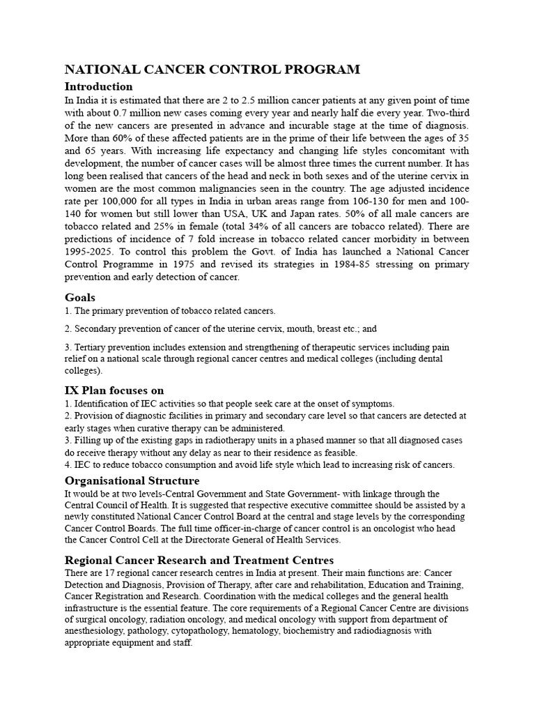 National Cancer Control Program - 1 | PDF