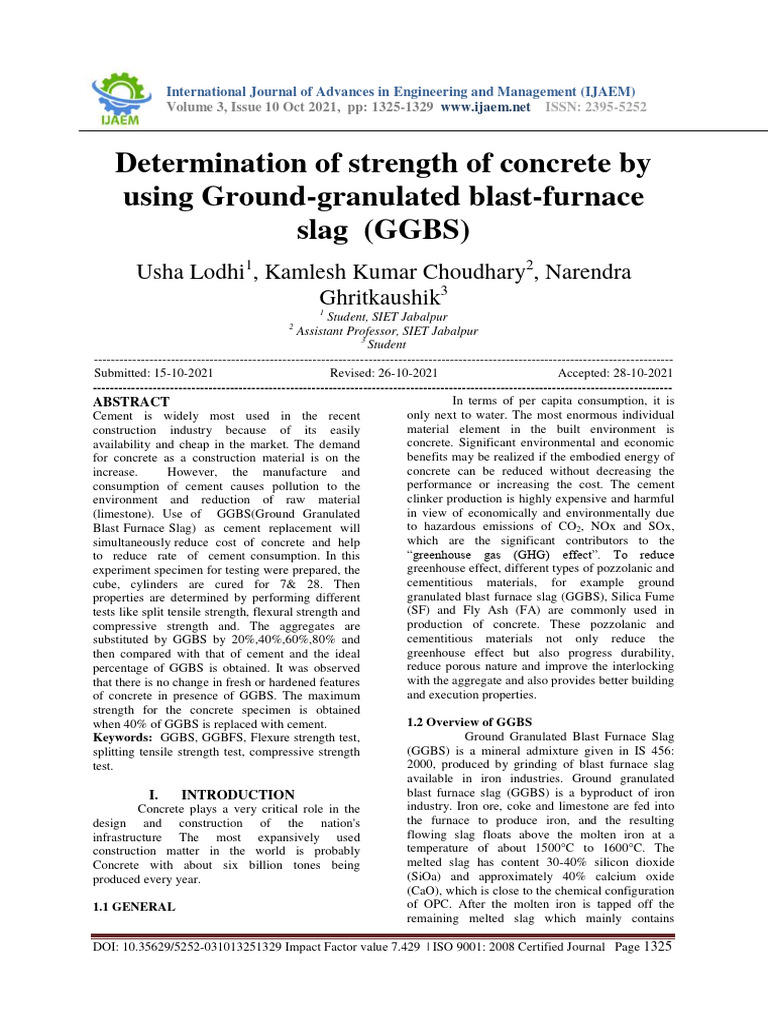 GGBS in Concrete: Strength Evaluation | PDF | Concrete | Cement