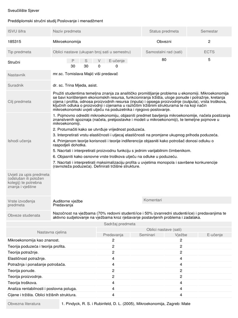 Mikroekonomija (PDS) | PDF