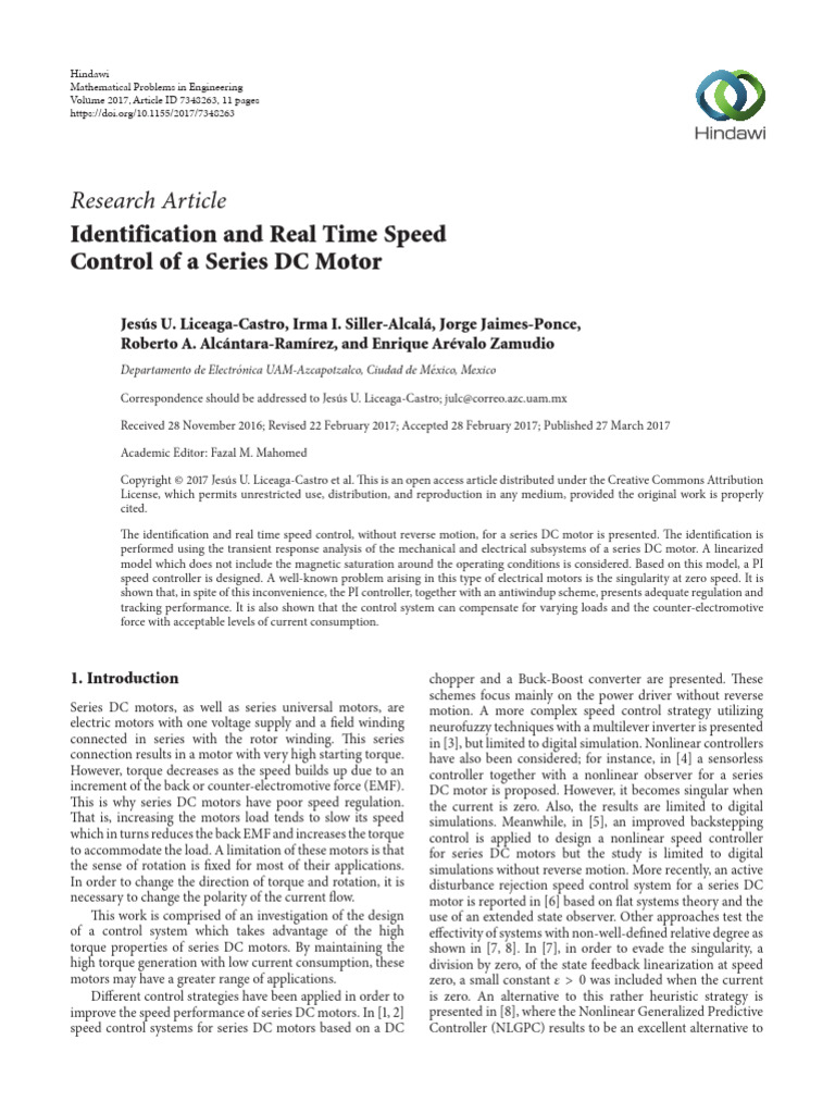 Research Article: Identification and Real Time Speed Control of A ...
