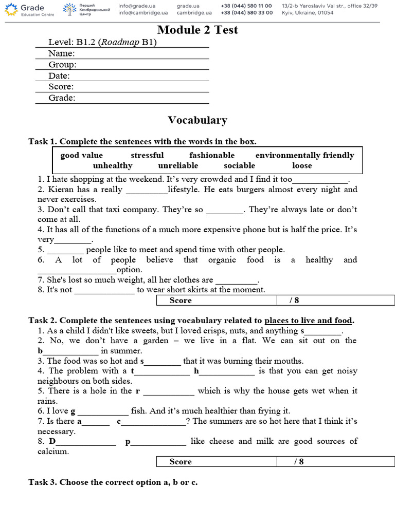 Roadmap B1 Module 2 Test | PDF