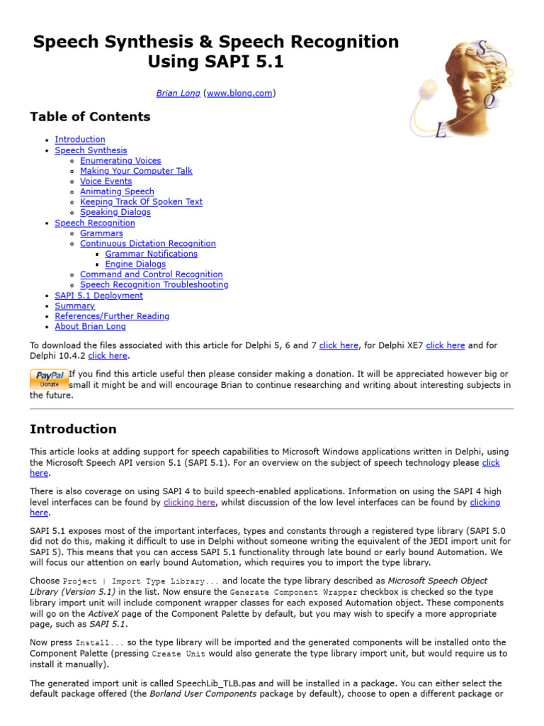 Speech Synthesis & Speech Recognition Using SAPI 5.1 | Download Free PDF | Library (Computing ...