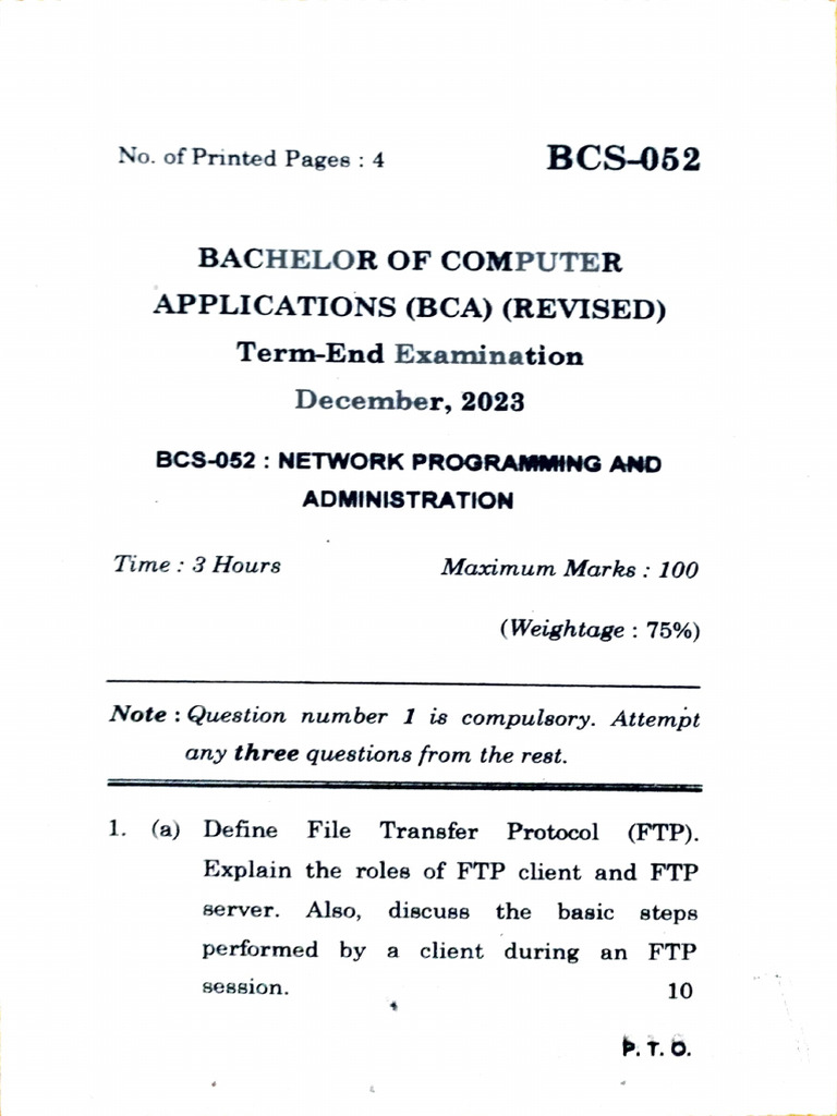 Bcs 52 | PDF | Network Socket | File Transfer Protocol