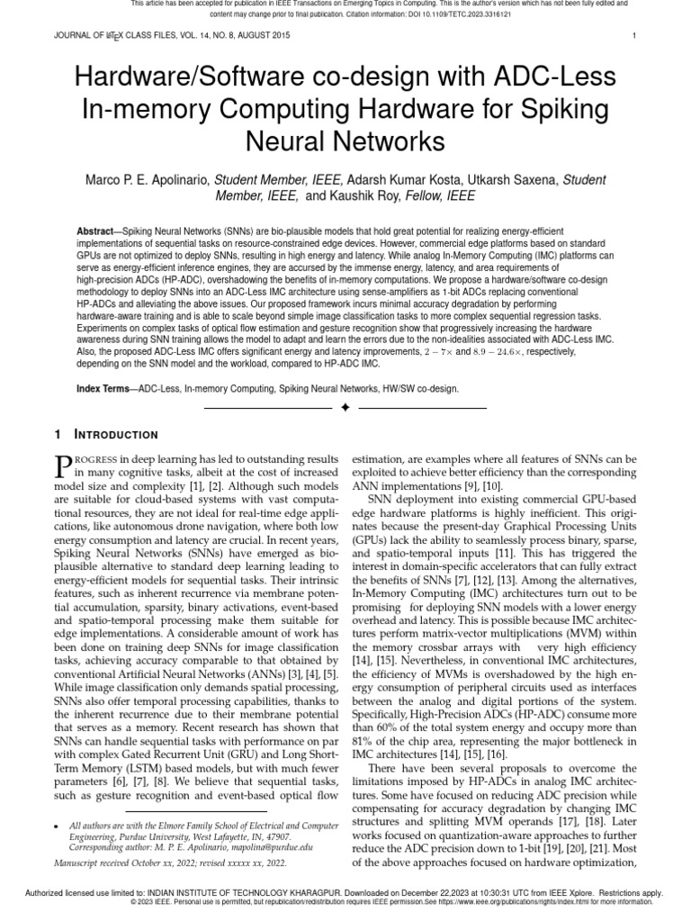 Hardware Software Co Design With Adc Less In Memory Computing Hardware For Spiking Neural