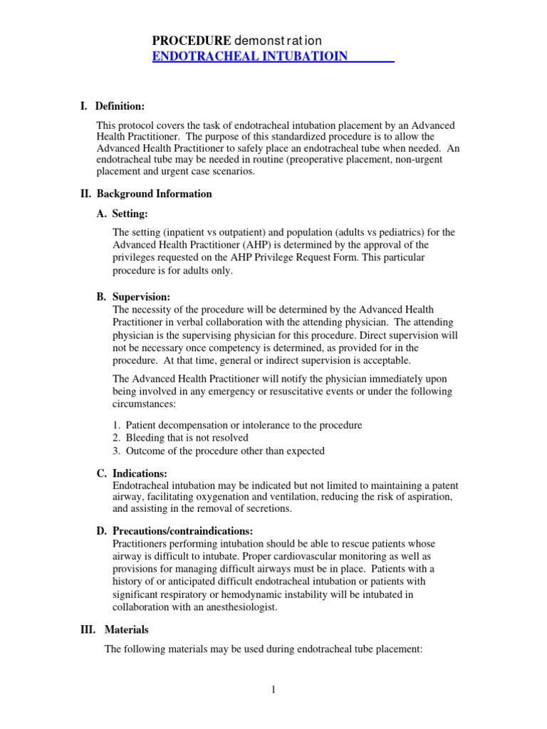 Endotracheal Intubation (Adult) | PDF