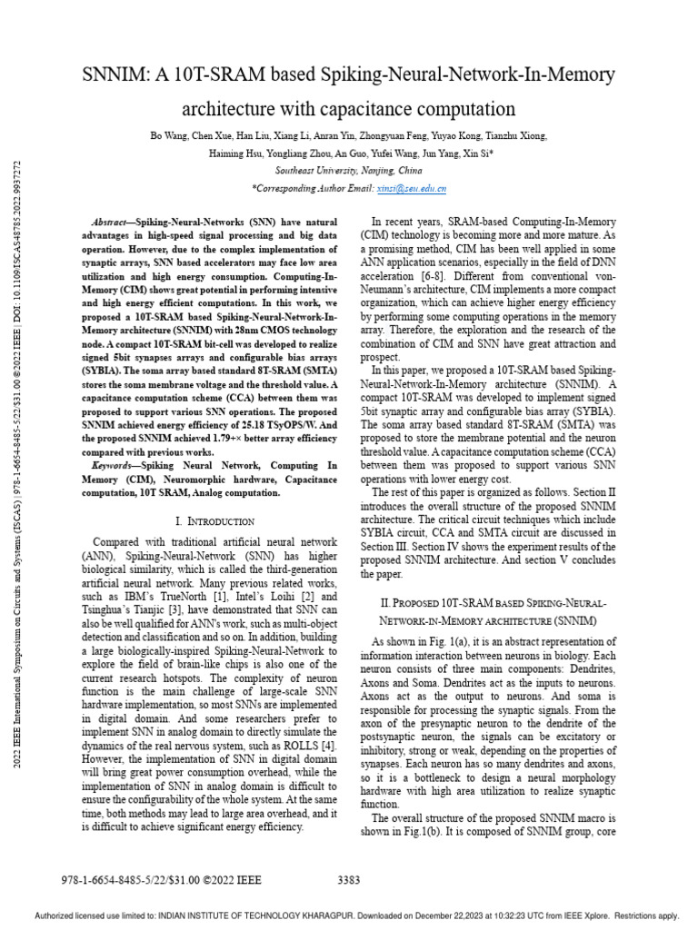 SNNIM A 10T-SRAM Based Spiking-Neural-Network-In-Memory Architecture With Capacitance ...
