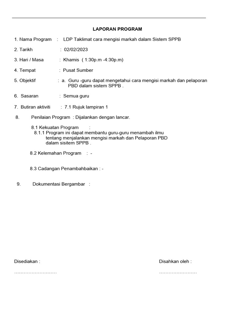 Laporan Ldp Cara Mengisi Markah Dalam Sistem Sppb Pdf