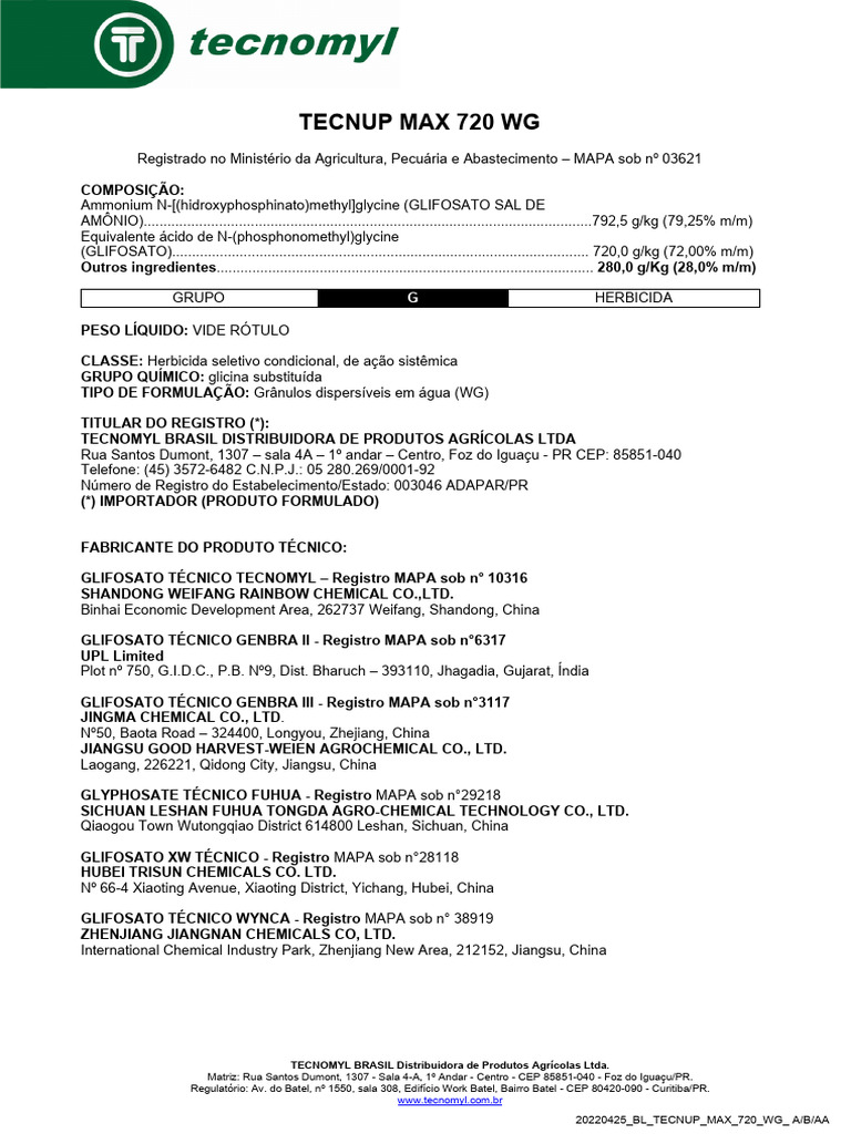BL Tecnup Max 720 WG | PDF | Agricultura | Plantas