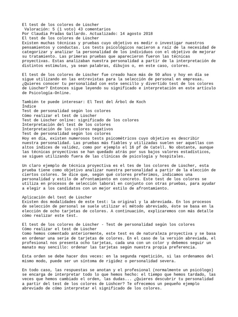 El Test de Los Colores de Lüscher | PDF | Color | Validez (Estadísticas)